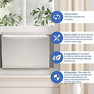 ciwich Indoor Air Conditioner Cover, White Air Conditioner Covers for Inside Units, Double Insulation with Elastic Strap,Windproof Anti-Freeze Fit 25Lx17Hx3.5D inches