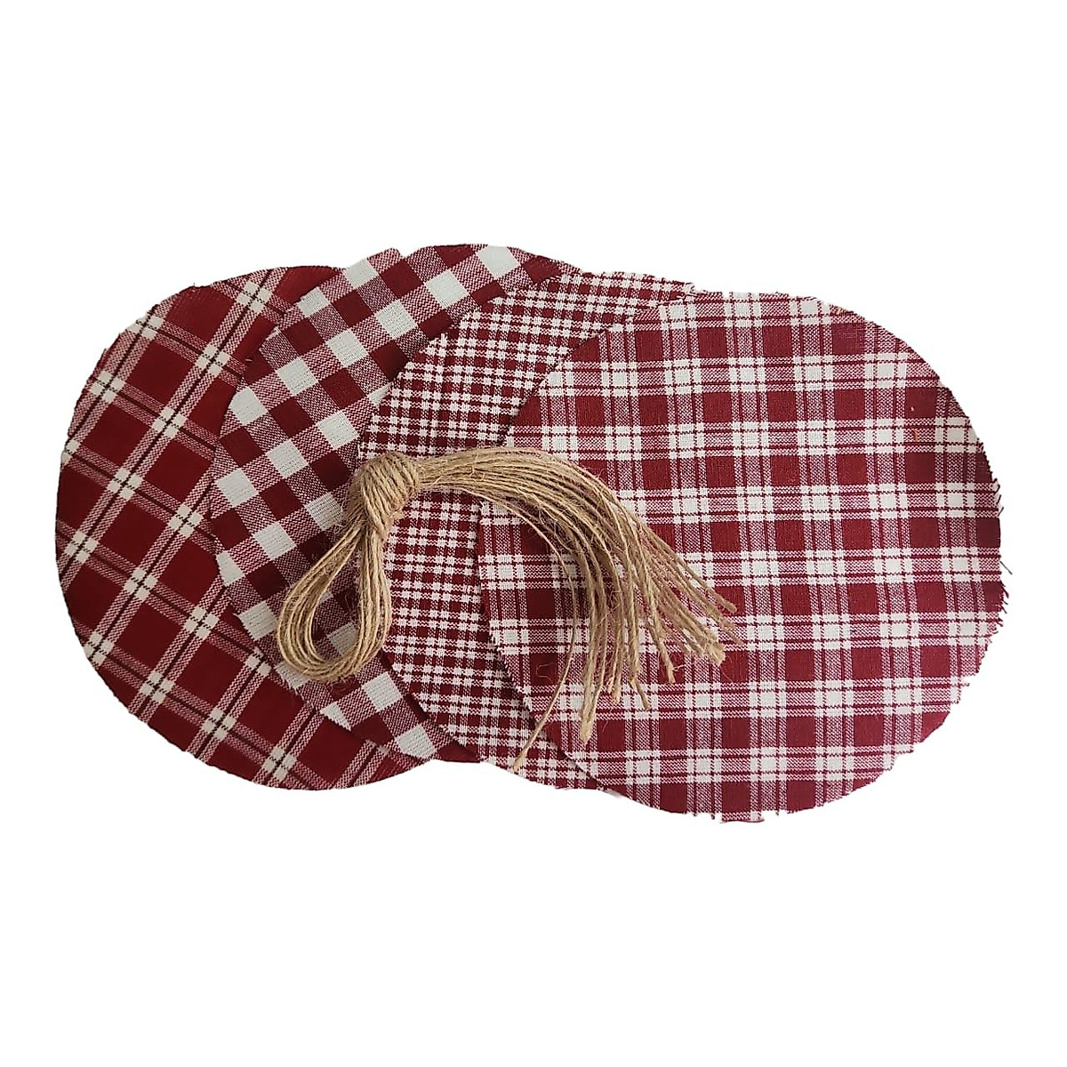 Nakpunar 12 pcs 6 inch Christmas Fabric Jar Covers with Twine Ties (Assorted Fabric in Red and/or Green Homespun Plaids, 6" straight sided)