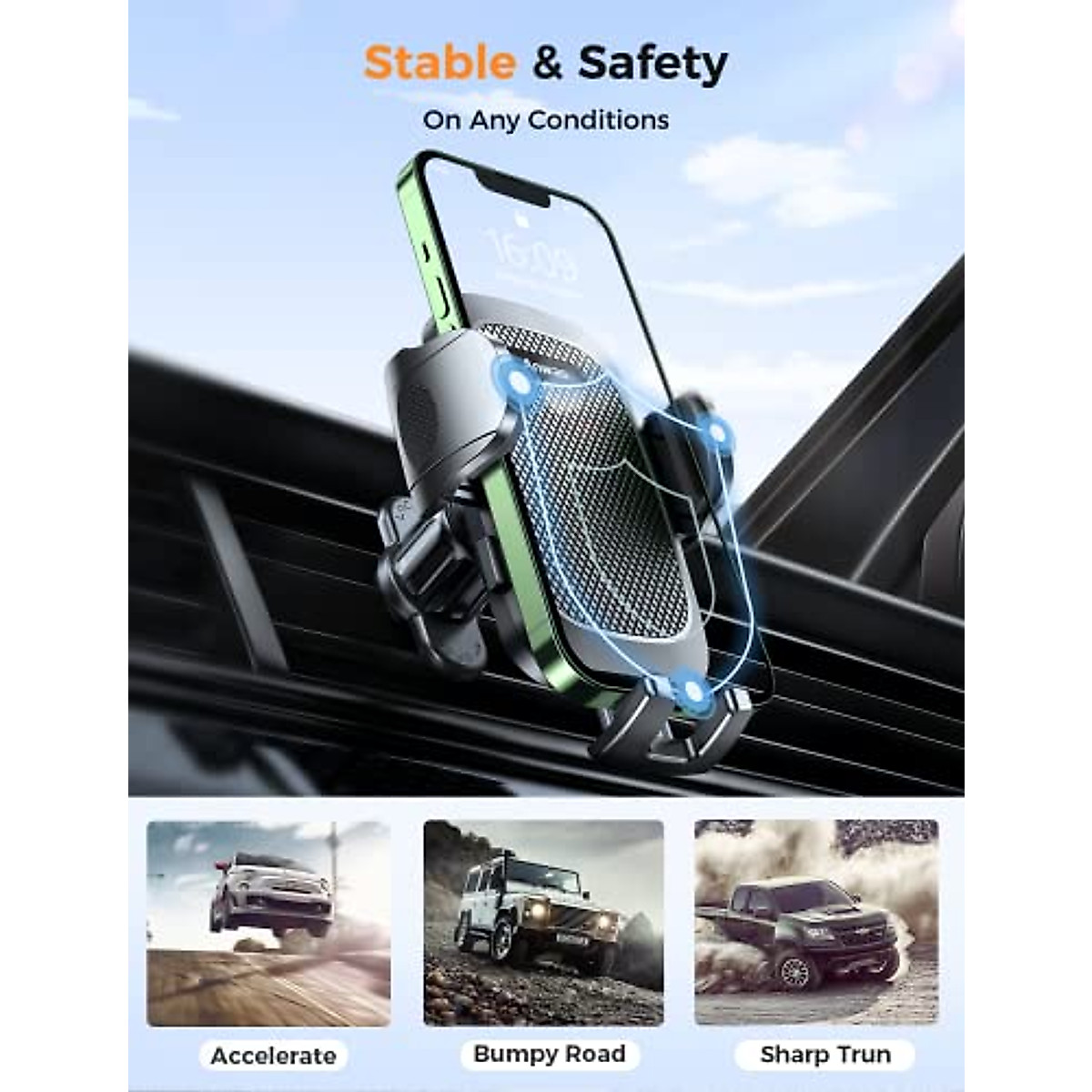 Anwas Car Phone Holder Mount [Big Phone & Thick Case Friendly ] Universal Air Vent Car Mount, Hands Free Cell Phone Holder for Car Compatible with All iPhones & Android Smartphones