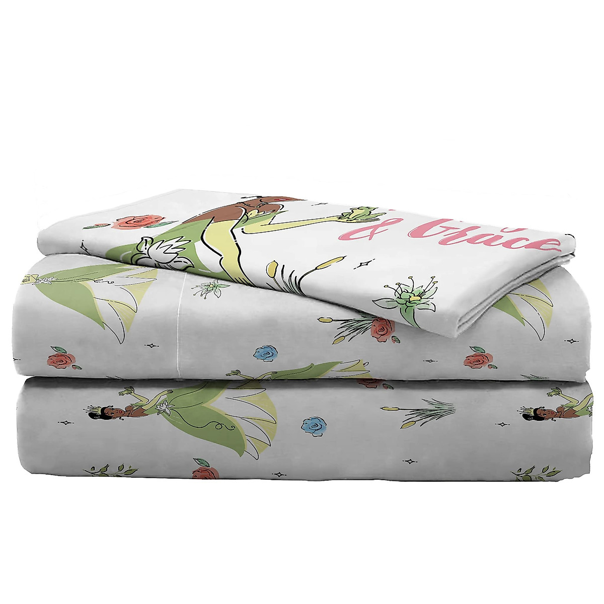 Jay Franco Disney The Princess and The Frog Beauty & Grace Twin Size Sheet Set - 3 Piece Set Super Soft and Cozy Kid’s Bedding Featuring Tiana - Fade Resistant Microfiber Sheets