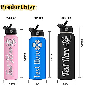 Hapelf Personalized Kids Water Bottle Custom 24oz Insulated Bottles Customized Engraved Name Water Flask with Straw School Stainless Steel Gifts Girls Boys Women
