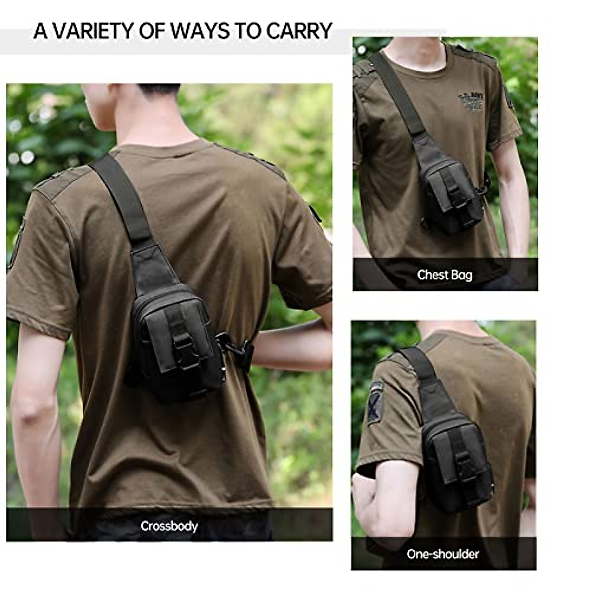 Long Keeper Small Sling Bag Crossbody Bag Men Lightweight Chest Backpack Shoulder Bags for Hiking Cycling Traveling Running (Black)