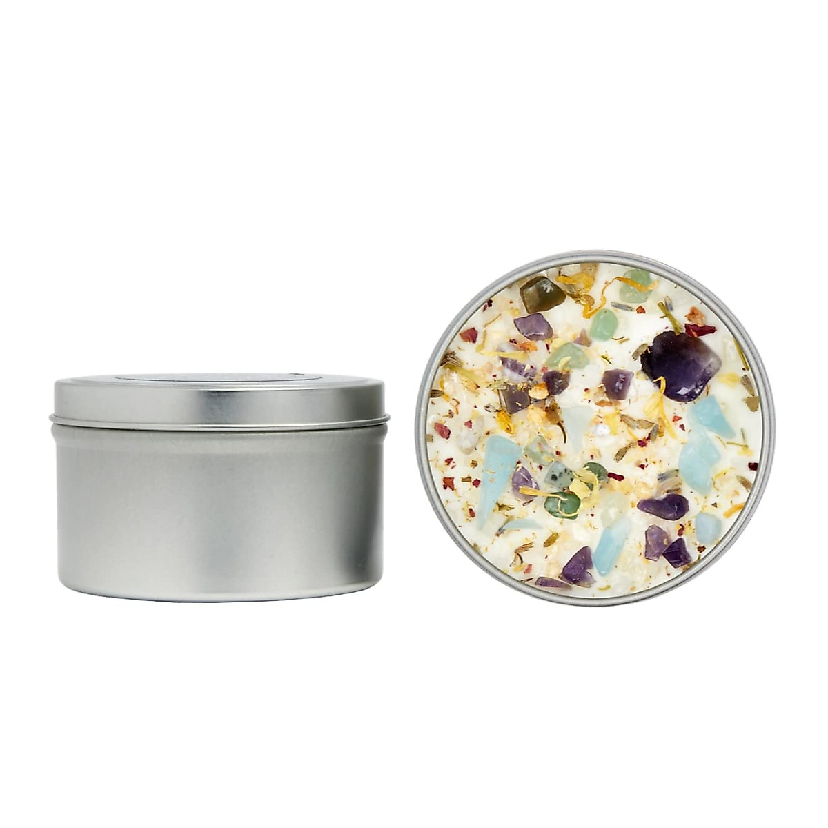 Mermaid's Kiss Candle by New Moon Beginnings - Ocean Candle - Mermaid Candle - Dried Flower, Herb, & Crystal Candles - All Natural Soy Candle - Sweet & Citrus - 8oz Tin