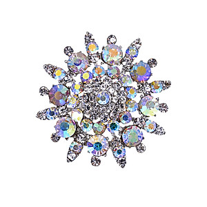 Alilang Adustable Silvery Tone Iridescent Clear Crystal Colored Rhinestones Floral Ring