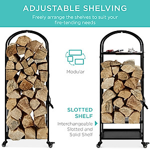 Best Choice Products Large Firewood Log Rack, XL 4ft 3 Tier Wrought Iron Firewood Rack with Tools Wheels, Indoor Outdoor Wood Storage w/ 4 Piece Tool Set, Locking Casters