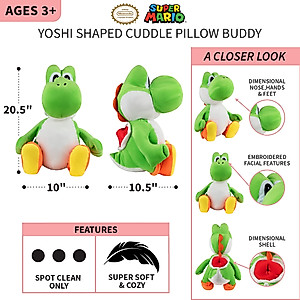 Franco Kids Bedding Super Soft Plush Cuddle Pillow Buddy, One Size, Mario Yoshi