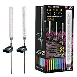 Bell+Howell Solar Lights Outdoor Auto Color Changing Glimmer Stick Solar Lights Outdoor Waterproof Decorative Garden Lights Solar Powered Landscape Path Lights for Walkway Sidewalk Lawn Path 2 Pack