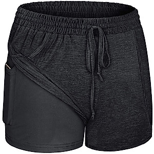 BLEVONH Cycling Shorts Women,Wide Waistband Breathable Sports Short Ladies Dries Quickly Relaxed Fit Fitness Workout Hiking Active Wear Clothes Great with Athletic T-Shirt Black Grey 2XL