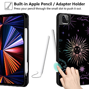 DONGKE Case for iPad Air 11 Inch M2 2024 & iPad Air 5th/4th Gen 2022 2020 10.9 inch with Pencil Holder, Ultra Thin Soft TPU Back Cover with Trifold Stand Support Auto Wake/Sleep, Sun & Moon