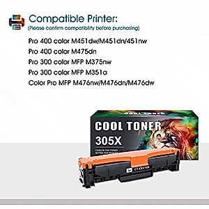 Cool Toner Compatible Toner Cartridge Replacement for HP 305A 305X CE410X CE410A Pro 400 M451dn M451nw M475dn M451dw m475dw 300 Color M351a M375nw Printer Ink (Black, 2 Pack)