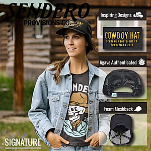 Sendero Provisions Co. Cowboy Hat Embroidered Logo Snapback Trucker Cap One Size (Black/Gold)