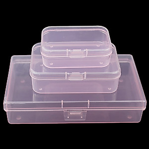 Thintinick 24 Pack Rectangular Plastic Storage Containers Box with Hinged Lid for Beads and Other Small Craft Items, Mixed Sizes (Pink)