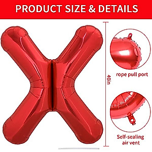 TONIFUL 40 Inch Large Bright Red Letter Balloons A-Z, Giant Jumbo Helium Foil Mylar Big Letter X Balloons for Birthday Party Anniversary Wedding Decorations