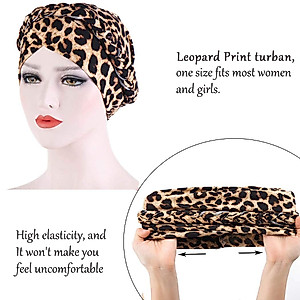 Woeoe African Turban Leopard Print Stretch Headwear Print Pattern Head Scarf Elastic Beanie Cap Head Wrap for Women and Girls(2 Pieces)