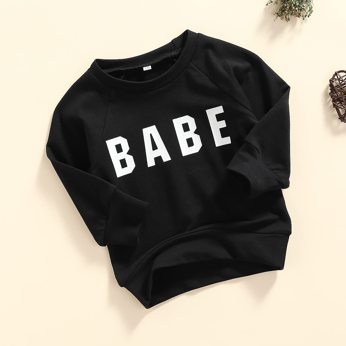 wdehow Newborn Toddler Baby Boys Girls Pullover Long Sleeve Babe Letters Print Sweatshirt Sweater Tops Fall Winter Clothes (Black, 0-6 Months)