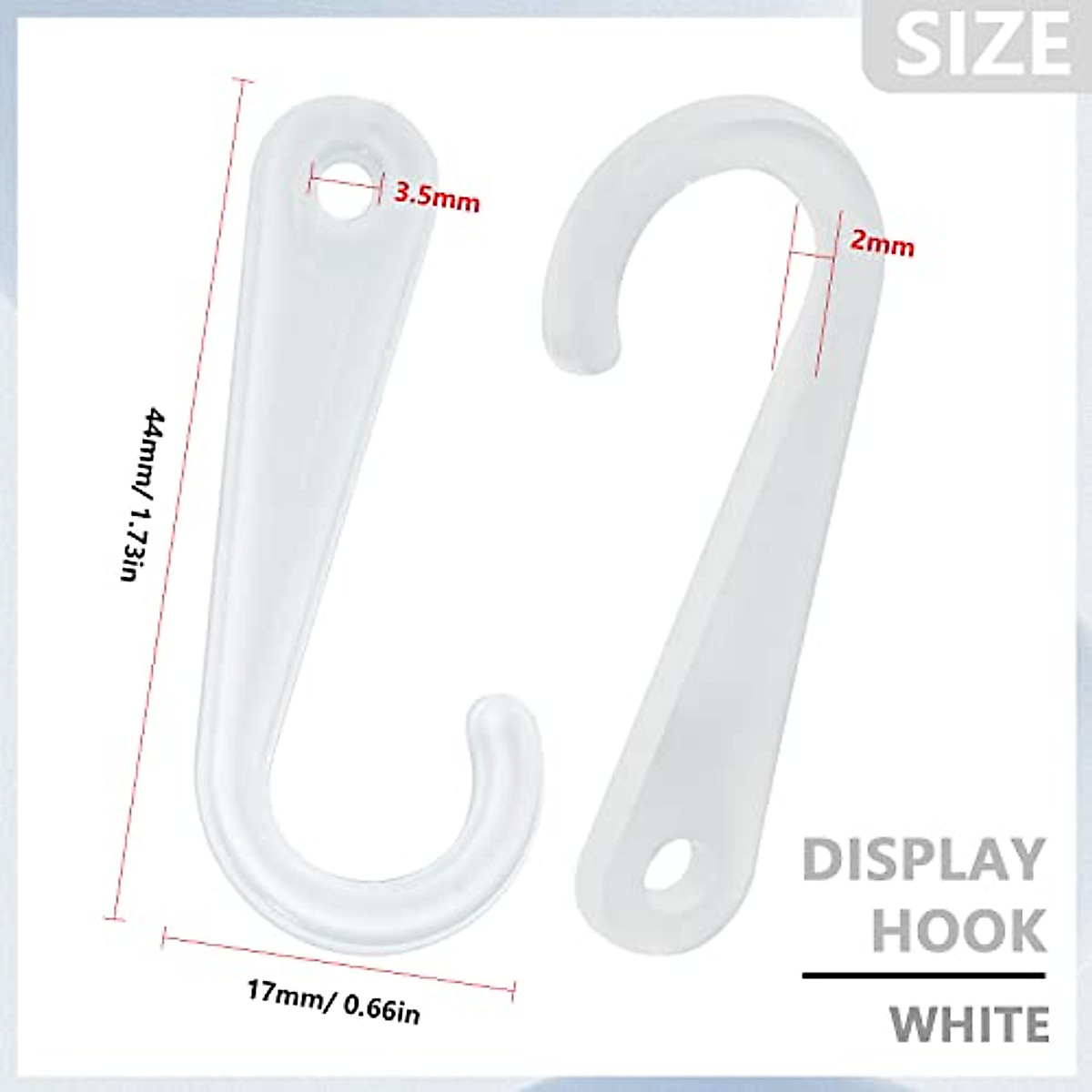 500Pcs 1 3/4 Inch Sock Display Hooks for Socks and Hat, Plastic J Hooks for Socks Retail Display Hanger(Clear)