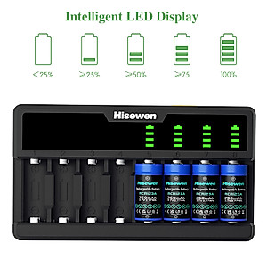 Hisewen 8 Pack CR123A Lithium Batteries, 3.7V 750mAh 123a Rechargeable Batteries with Charger for Arlo Camera VMC3030 VMK3200 VMS3230/3330/3430/3530 & Flashlights & Headlamp