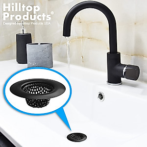 2 Pack - 2.25" Top / 1" Basket- Black Sink Strainer Bathroom Sink, Utility, Slop, Laundry, RV and Lavatory Sink Drain Strainer Hair Catcher. Stainless Steel with Black Electroplated Coating