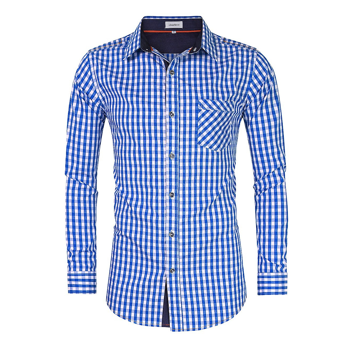 Clearlove Men's Long Sleeve Checkered Bavarian Oktoberfest Shirt for Lederhosen Blue S