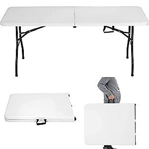 HKLGorg Folding Table 6 Ft Heavy Duty Fold Up Table Camping Working Table Indoor Outdoor Plastic Folding Table Utility Party Dining Table Easy to Assemble with Lock Function White