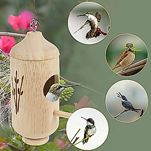 Hummingbird House for Outside Hanging for Nesting,Wooden Humming Bird Nest 3 Pcs with Hemp Ropes (Type B)