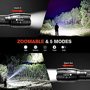 LETMY Tactical Flashlight S2000-2 Pack Bright Military Grade LED Flashlights High Lumens - Portable Handheld Flash Light, 5 Modes Zoomable Waterproof Flashlights for Home Emergency Camping Outdoor