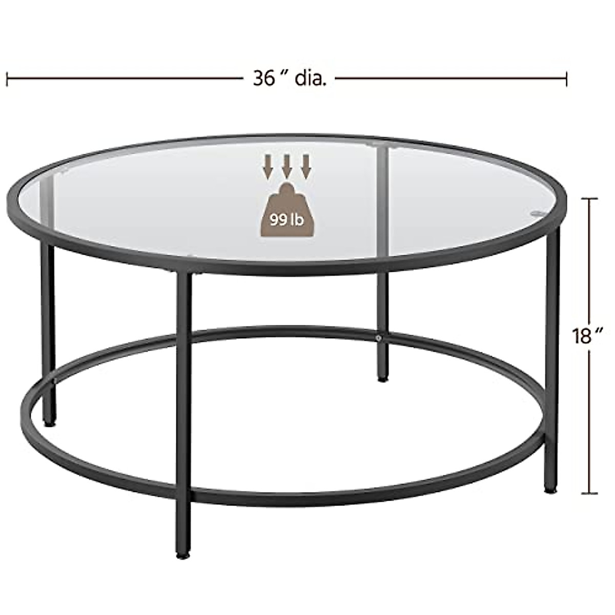 Yaheetech 36in Modern Coffee Table,Black Round Tempered Glass Coffee Tables w/Protective Foot Pads,Metal Structure & Reinforced Frame for Living Room,Dining Room,Apartment,Small Space