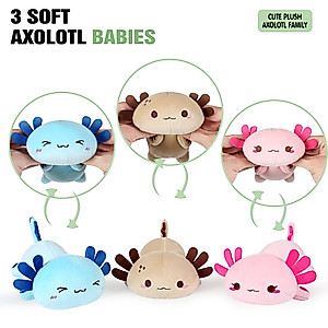 Onsoyours Axolotl Stuffed Animal Mommy 19.7" with 3 Baby Axolotl Plushies in Tummy, 4 Piece of Cute Axolotl Plush Pillow Toys for Kids Girls Boys (Pink Axolotl Family)