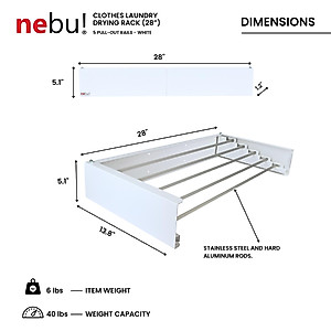 NEBU Clothes Laundry Drying Rack 28”- an Elegant Wall-Mounted Hanger, Folding Stainless Steel Collapsible, Space Saver with 12 Linear feet, Drying Capacity 27lbs