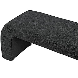 Meridian Furniture Niagara Collection Modern Upholstered Bench with Rich Boucle Fabric, Curved Contemporary Design, 52" W x 15.5" D x 17.5" H, Black