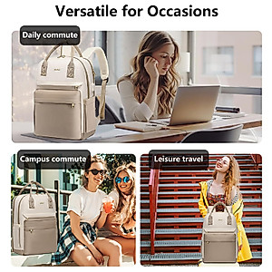 Laptop Backpack Women Student Bookbag: 15.6 Inch Stylish Nurse Computer Back Pack Teacher Travel Bags with USB Charging Port Casual Backpack Small Business Work Book Bags for College School Gift Khaki