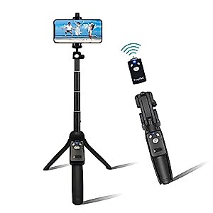 Fugetek 49" Selfie Stick Monopod Professional High End FT-568, For Apple iPhone, Android Samsung, & DLSR Cameras, Aluminum Alloy, Rechargeable Wireless Bluetooth Remote (Black)