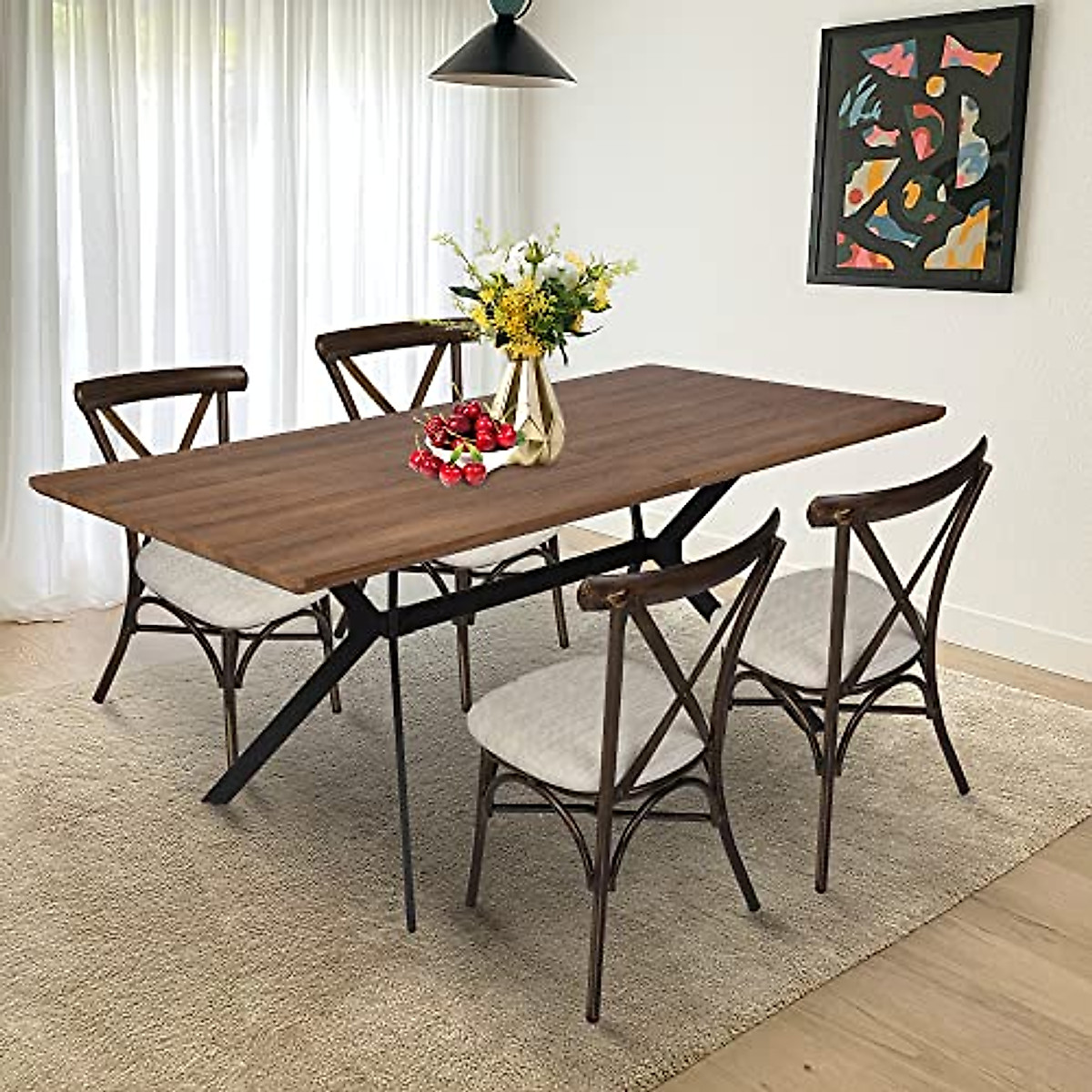 LUCKYERMORE 71"x35.5" Dining Table for 6-8 Mid-Century Rectangle Wood Kitchen Table Farmhouse Dining Table for Dining Room Balcony Cafe Bar Walnut