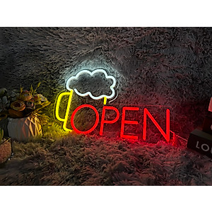Beer Open Neon Sign Beer Signs for man cave Beer neon sign beer cocktail Beer decor Led light Party Decoration Bar Beer sign Neon Beer Signs Alcohol neon sign beer cave sign Beer light up (Red, Yellow and White, 17x11'')