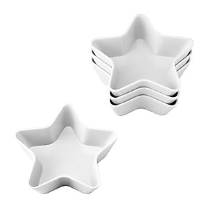 UPware 4-Piece Melamine Mini Bowls Star Decor Small Serving Bowl for Dessert, Snack, Ice Cream, Nuts or fruit, 5.5 Inch Melamine Dessert Bowls Star Shape Bowl (Patriotic Star, White)