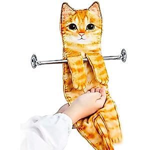 Cat Funny Hand Towels for Bathroom Kitchen Decor Cat Towel,Cute Decorative Hanging Washcloths Face Towels,Super Absorbent Soft, Housewarming Gift,Funny Gifts,Cat Lovers/Cat Mom Gifts for Women（Orange）