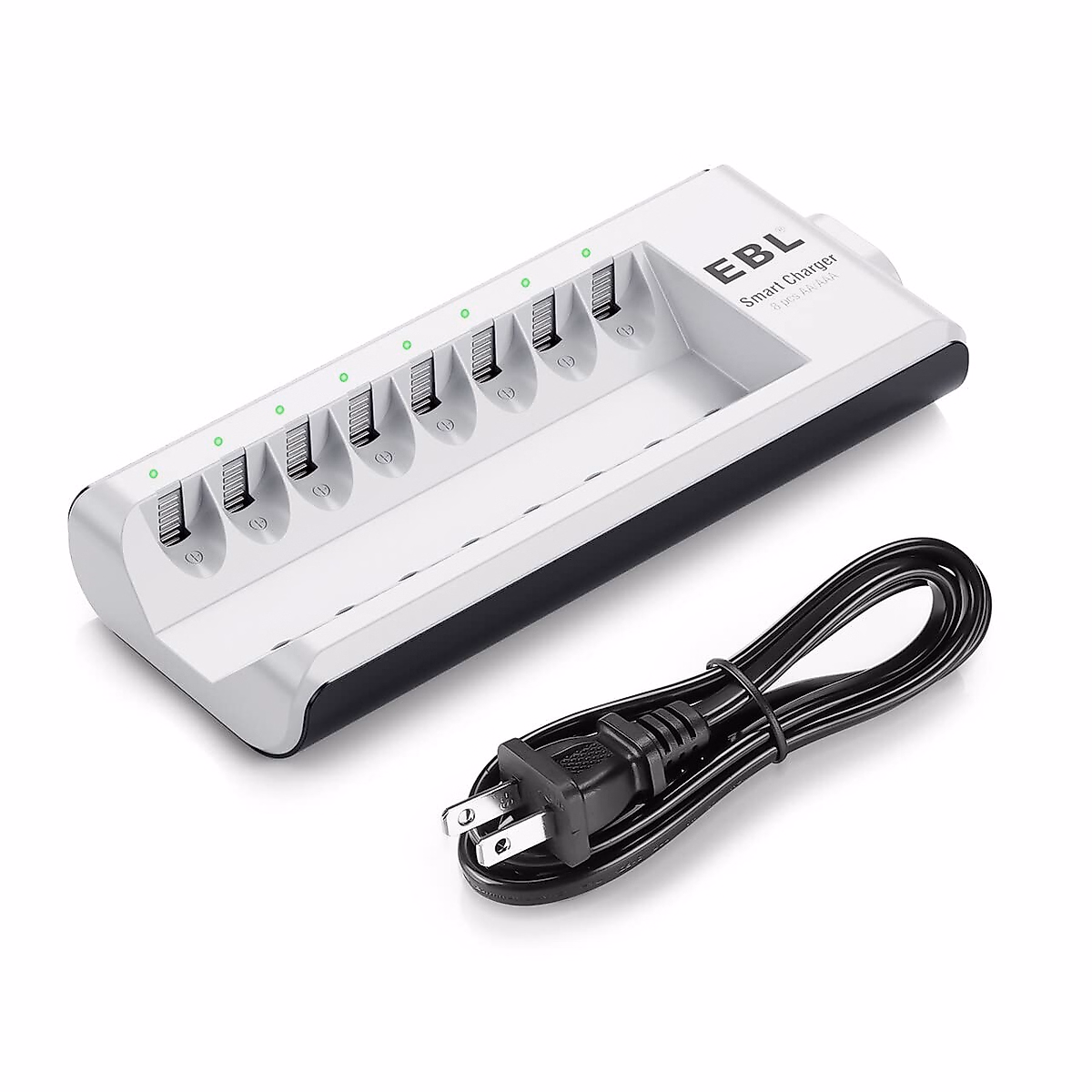 EBL AA AAA Battery Charger, 8-Bay Individual Charger for NiMH NiCD Rechargeable Batteries with AC Plug Fast Charging