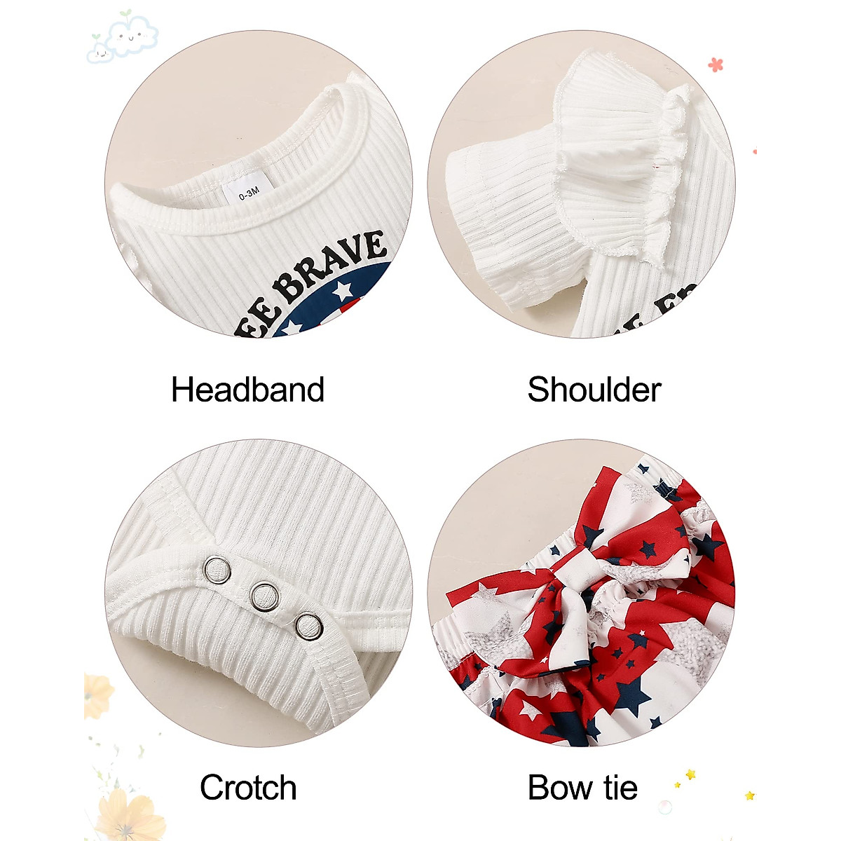 DISAUR Baby 4th Of July Girl Outfits Newborn Baby Girl Clothes Infant Independence Day Ruffle Short Sleeve Top +Stars Stripes Shorts + Cute Headband 3PCS Clothing Set