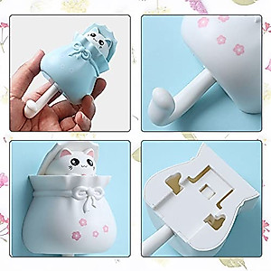 4 Pcs Cat Coat Hooks Plastic Creative Home Adhesive Wall Hooks for Hanging Coats, Keys, Hats, Luggage and Towels, Decorations (4, Pink+Blue+Yellow+White)