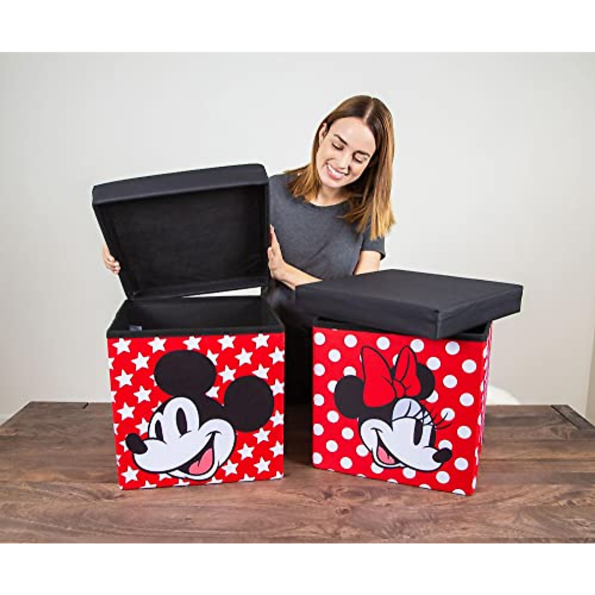 Disney Mickey & Minnie 15-Inch Storage Bin Cube Organizers with Lids, Set of 2 | Fabric Basket Container, Cubby Cube Closet Organizer, Home Decor Playroom Accessories | Toys, Gifts And Collectibles