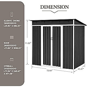 Patiomore 4X6 FT Outdoor Garden Storage Shed Yard Storage Tool Steel House with Sliding Door (Grey)
