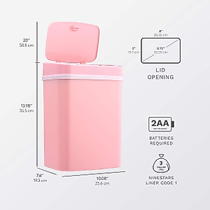 Ninestars DZT-12-5PK Bedroom or Bathroom Automatic Touchless Infrared Motion Sensor Trash Can, ABS Plastic (Rectangular, Pink) Trashcan, 3 Gal 1 Count (Pack of 1)
