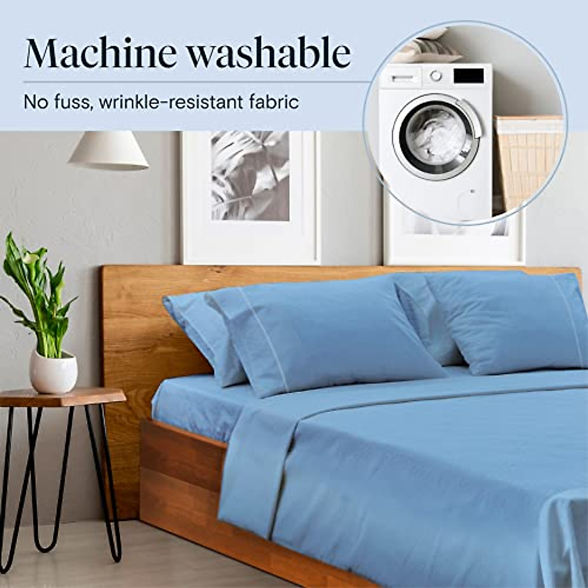 LuxClub 6 PC Sheet Set Bed Sheets Deep Pockets 18" Eco Friendly Wrinkle Free Sheets Machine Washable Hotel Bedding Silky Soft - Denim Queen