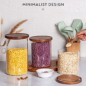 Laramaid 101oz 2Pack Glass Jar Canisters with Minimalist Labels, Round Pantry Jars with Brown Acacia Lids, Vinyl Customized Labels and White Pen, Food Storage Containers for Home, Kitchen and Pantry