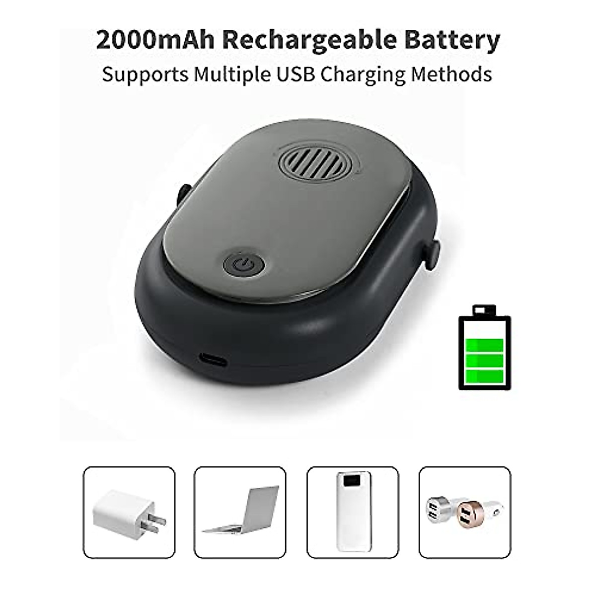 Portable Hanging Neck Fan Rechargeable Necklace Fan with Adjustable Lanyard 3 Speed Wearable Mini USB Personal Fan for Eyelash Women Kids Girls Men Outdoor Travel Camping Park (black)