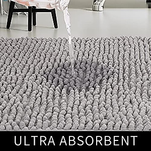 FYY Bathroom Rug, Non-Slip Bath Mat for Bathroom, Extra Absorbent Soft Plush Chenille Bath Rug Carpet for Bathtub/Shower Room/Bathroom Floor, Machine Washable & Quick Dry (Short Grey, 16x24 inches)