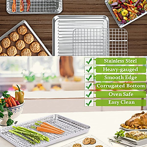 N&S AMOCWJ Stainless Steel Baking Pan with Rack , Cookie Sheet with Cooling Rack,Baking Tray For Oven,Nonstick Baking Sheet Warp Resistant & Heavy Duty & Rust Free (XL), Silver (BK252)