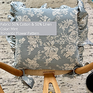 cozymomdeco Korean Made Chair Pad Slipcover 17.7'x17.7' Chair Cushion Cover Ties with Ruffle Farmhouse Decor NO Cushion Insert Included (Mint Floral)