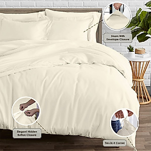 Pizuna Pure 100% Cotton Queen Duvet Cover Set, 600 Thread Count Long Staple Cotton Crisp Sateen Weave with Button Closure (Combed New Ivory Cotton Duvet Cover Queen)