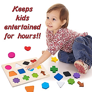 Magnetic Wooden Educational Shape Puzzle - Learn Colors & Shape Recognition Toy – Toddler Preschool Game – Kids Montessori Education